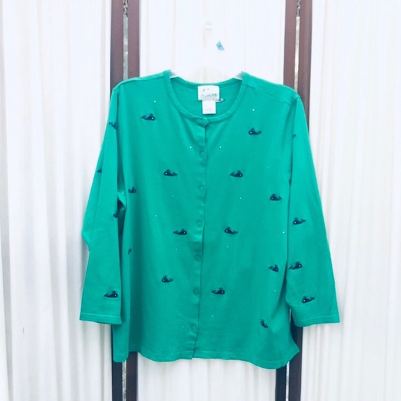 QVC | Tops | Qvc Quacker Factory Rhinestone Embroidered Whale Cardigan ...